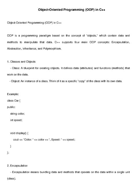 Oop In Cpp Notes Object Oriented Programming Oop In C Object