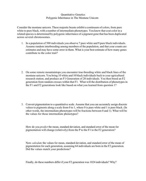 Solved Quantitative Genetics Polygenic Inheritance In The