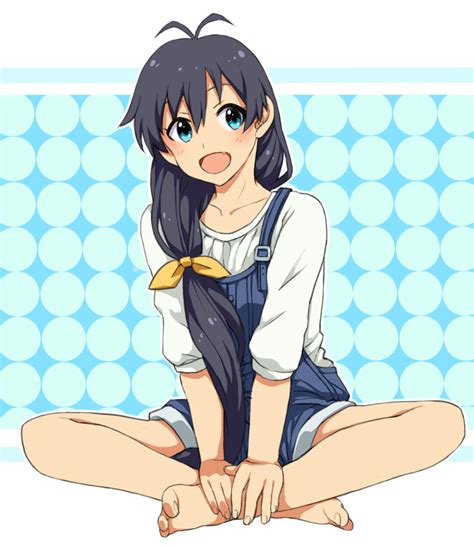 Safebooru 1girl Alternate Hairstyle Antenna Hair Barefoot Black Hair