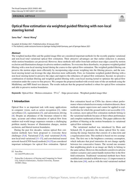 Optical Flow Estimation Via Weighted Guided Filtering With Non Local