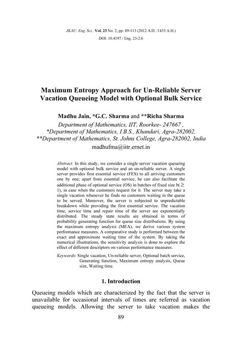 Pdf Maximum Entropy Approach For Un Reliable Server Vacation Model