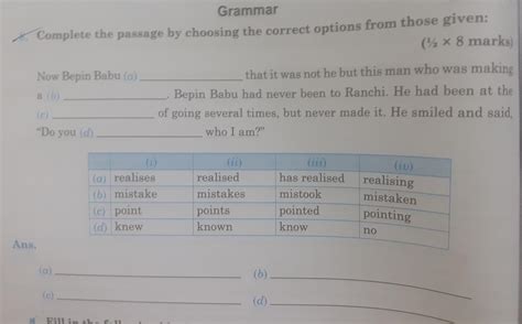 8 Complete The Passage By Choosing The Correct Options From Those Given