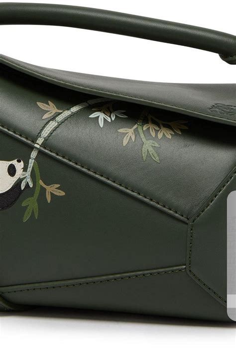 Loewe Mini Puzzle Edge Pandas Bag In Bottle Green Endource