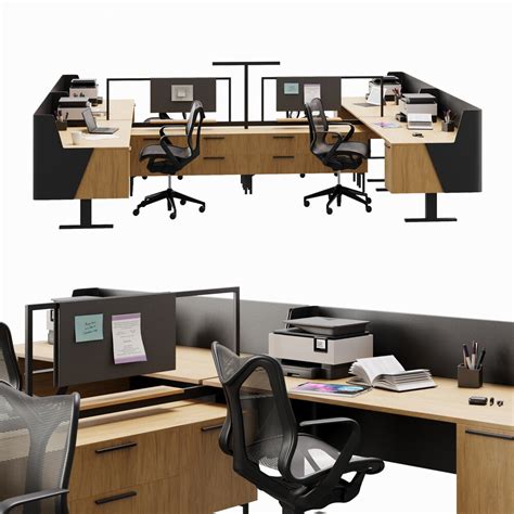 Modern Office Workstation 01 3d Model Download Furniture Set On