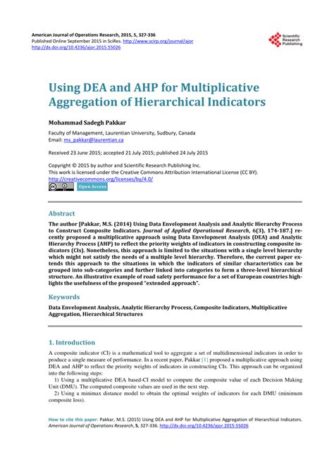 Pdf Using Dea And Ahp For Multiplicative Aggregation Of Hierarchical Indicators