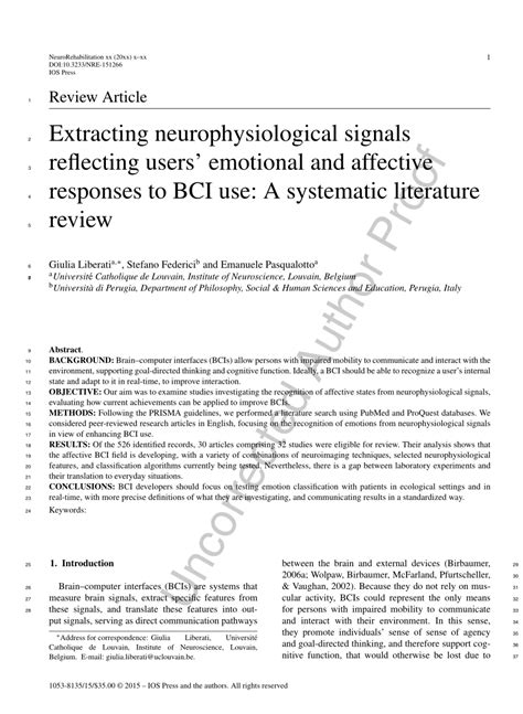 Pdf Extracting Neurophysiological Signals Reflecting Users Emotional And Affective Responses