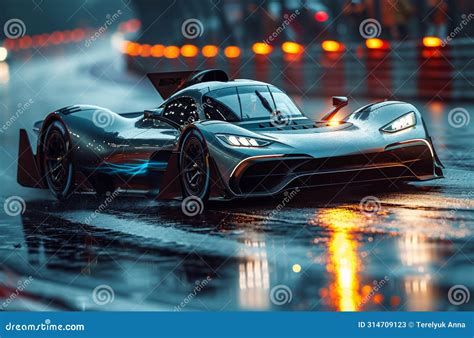 A Race Car On A Track Skillfully Managing The Brakes And Accelerator For Cornering Stock Image