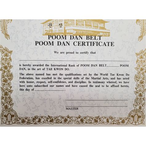 Certificate Poom Dan Belt Best Martial Arts Mooto Usa