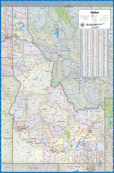 Idaho Wall Map By Topographic Maps American Map Store