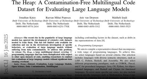 Paper Page The Heap A Contamination Free Multilingual Code Dataset For Evaluating Large