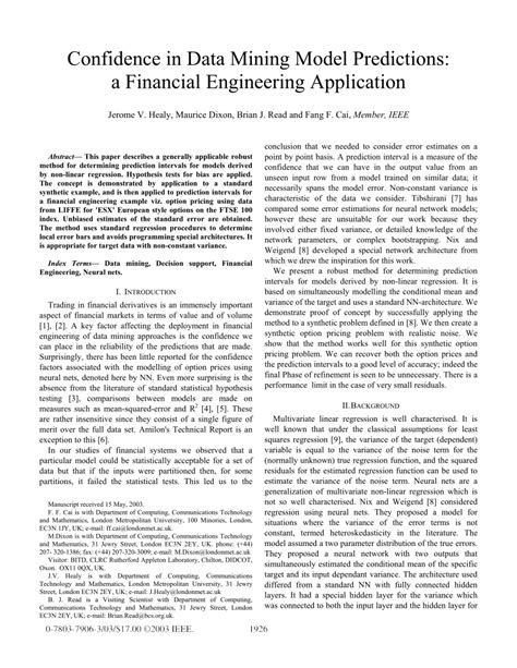 Pdf Confidence In Data Mining Model Predictions A Financial