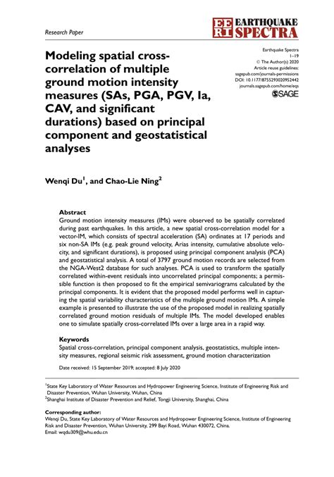 Pdf Modeling Spatial Cross Correlation Of Multiple Ground Motion