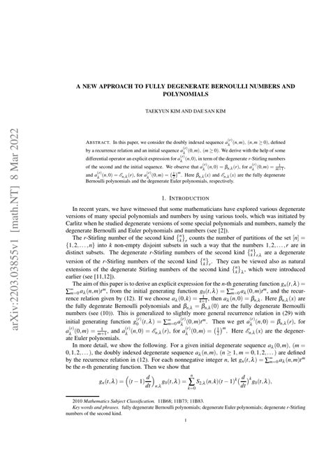 Pdf A New Approach To Fully Degenerate Bernoulli Numbers And Polynomials