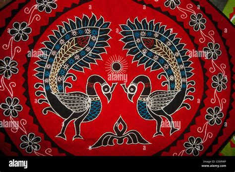 Dba 85042 Pipli Appliqué Two Dancing Peacocks Traditional Folk Art