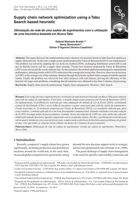 Pdf Supply Chain Network Optimization Using A Tabu Search Based Heuristic