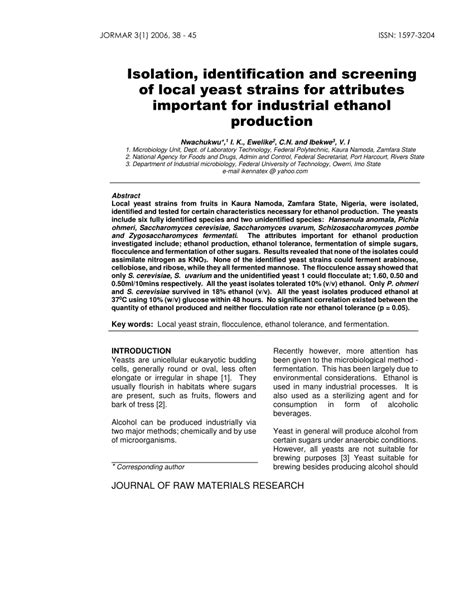 Pdf Isolation Identification And Screening Of Local Yeast Strains For Attributes Important
