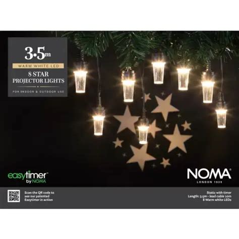 8 Warm White Star Pattern Projector String Lights Pennells Garden Centres