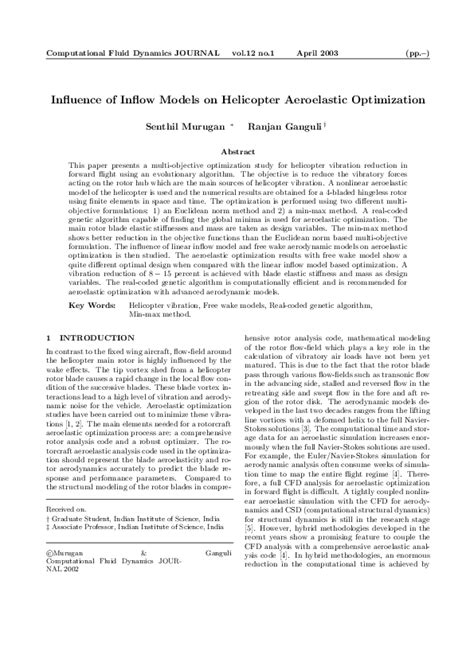 Pdf 2003influence Of Inflow Models On Helicopter Aeroelastic Optimizationcfd