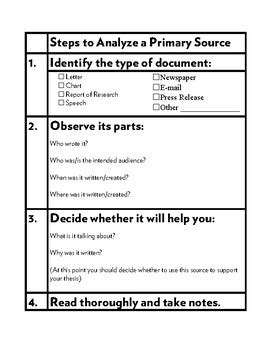 Steps To Analyze A Primary Source Basic By Brooke Travers TpT