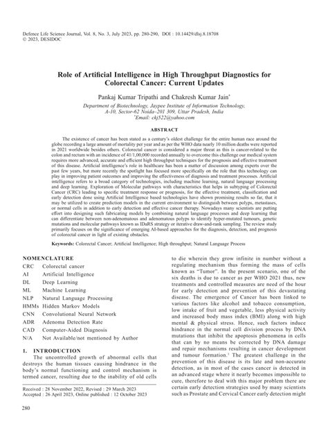 Pdf Role Of Artificial Intelligence In High Throughput Diagnostics For Colorectal Cancer