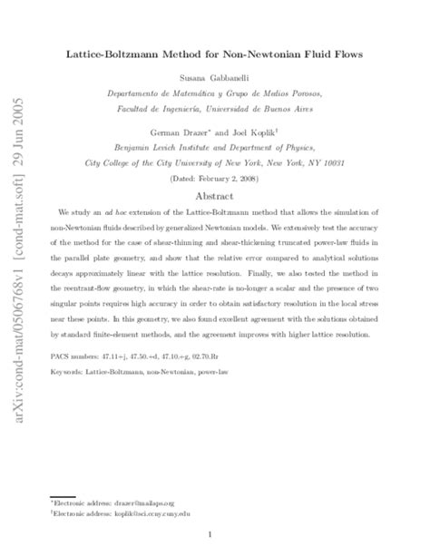 Pdf Lattice Boltzmann Method For Non Newtonian Fluid Flows