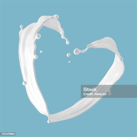 3d 일러스트레이션 하트 모양의 우유 스플래시 발렌타인 데이 로맨틱 한 상징 파란색 배경에 고립 된 액체 클립 아트 흰색 페인트 튀기 3차원 형태에 대한 스톡 사진 및 기타