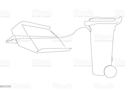 쓰레기통이 있는 종이 비행기의 연속 라인 하나 가는 선 그림 벡터 개념입니다 등고선 그리기 창의적인 아이디어 감소에 대한 스톡 벡터 아트 및 기타 이미지 Istock