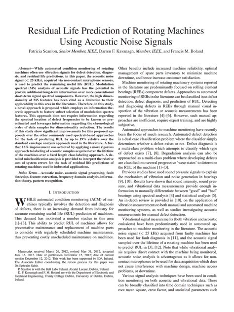 Pdf Residual Life Prediction Of Rotating Machines Using Acoustic Noise Signals