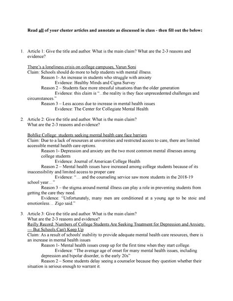 Synthesis Claims And Annotations 1 Read All Of Your Cluster