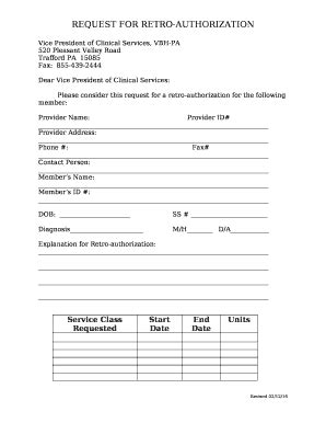REQUEST FOR RETRO AUTHORIZATION Doc Template PdfFiller