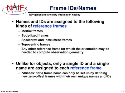 Ppt Naif Ids And Names For Physical Objects And Reference Frames