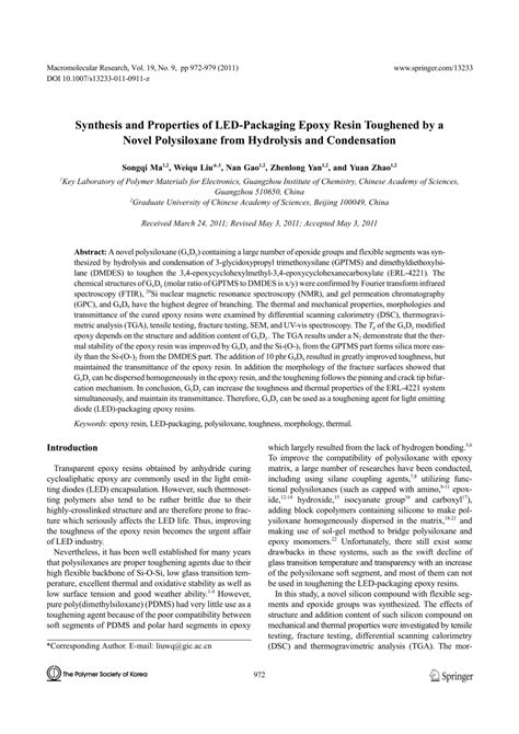 Pdf Synthesis And Properties Of Led Packaging Epoxy Resin Toughened By A Novel Polysiloxane