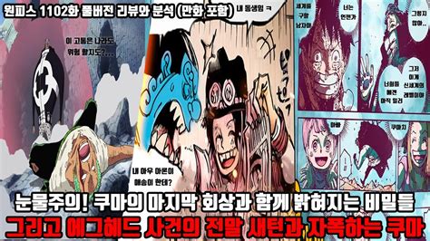 원피스 1102화 풀버전 리뷰와 분석 눈물주의 쿠마의 마지막 회상과 함께 밝혀지는 비밀들 그리고 에그헤드 사건의 전말