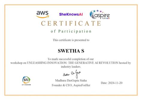 Swetha S On Linkedin Generativeai Innovation Aws Aspireforher Sheknowsai Learningjourney