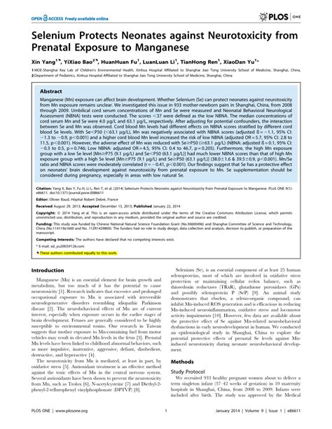 Pdf Selenium Protects Neonates Against Neurotoxicity From Prenatal Exposure To Manganese