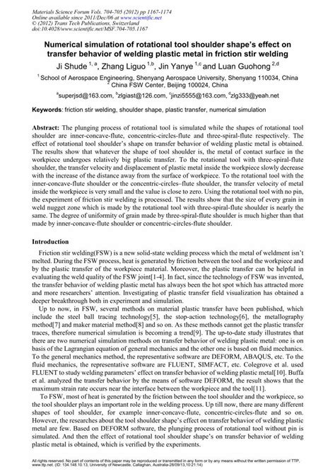 Pdf Numerical Simulation Of Rotational Tool Shoulder Shapes Effect