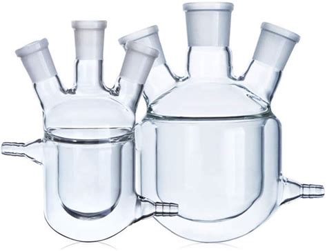 Three Necks Glass Jacketed Flask Reactor Vessel Double Layer Flask Beaker Round