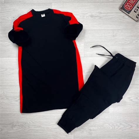 Мужской спортивный костюм футболка с лампасами и штаны Atex 0096 S Черный с красным At 0096 13