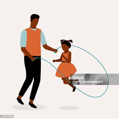 함께 점프 밧줄을 재생 검은 아버지와 딸 사람들에 대한 스톡 벡터 아트 및 기타 이미지 사람들 줄넘기 운동 가족 Istock
