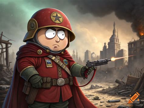 Cartoon Character Resembling Cartman Dressed As A Military Commissar In