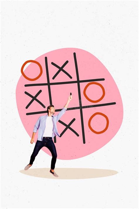image vertical 3d collage poster of astonished businessman play tic tac