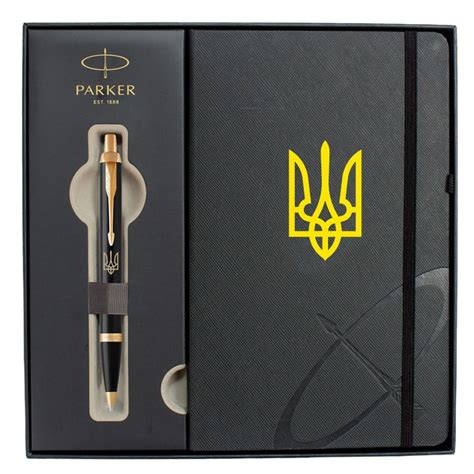Набор Parker IM 17 UKRAINE Black GT BP шариковая ручка + блокнот Parker ...