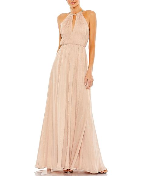 Mac Duggal Chain Trim Keyhole Halter Neck A Line Gown Nude Editorialist