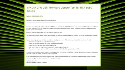 Nvidia Issues New Vbios And Firmware Update Tool To Fix Rtx 5060 Series Gpus