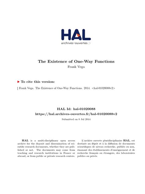 the existence of one way functions frank vega pdf computational