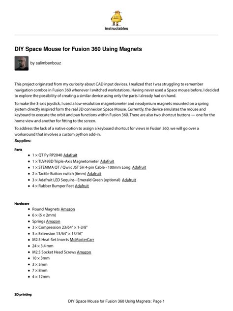 Diy Space Mouse For Fusion 360 Using Magnets Pdf 3 D Printing Arduino