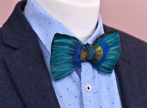Teal And Peacock Feather Bow Tie