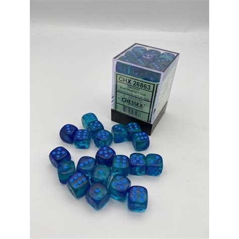 Gemini 12mm D6 Blue Bluelight Blue Luminary Dice Block 36 Fantas