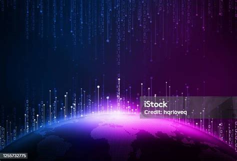 디지털 어스 점선 01 이진 데이터 조합 세계화 국제화 인터넷 빅 데이터 기술 배경을 의미합니다 지구본에 대한 스톡 벡터 아트