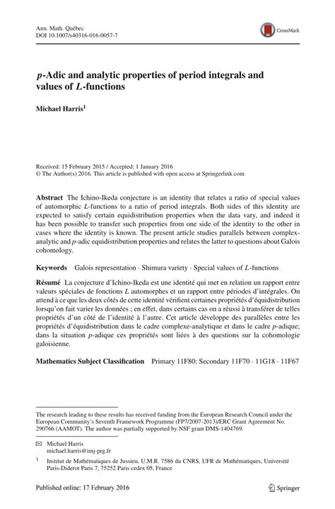 Pdf P Adic And Analytic Properties Of Period Integrals And Values Of